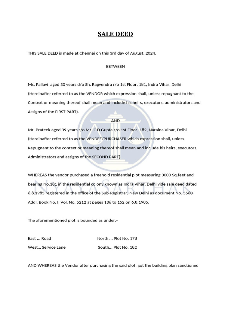 Sale Deed | PDF