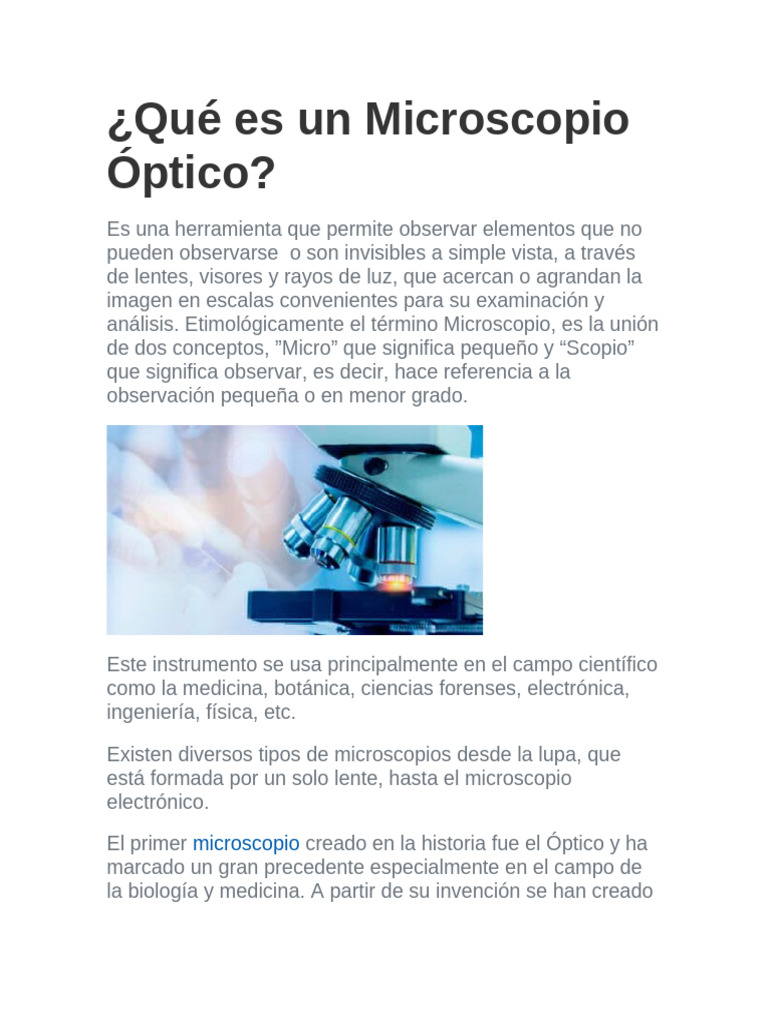 Definición y Funcionamiento del Microscopio Óptico | PDF