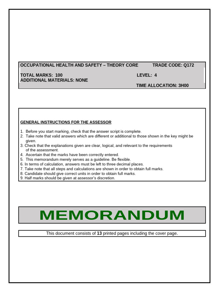 OCC Health and Safety Assessment Memo | PDF | Occupational Safety And ...