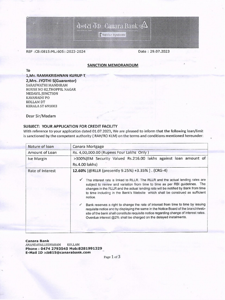 MY SOLAR LOAN SANCTION LETTER | PDF