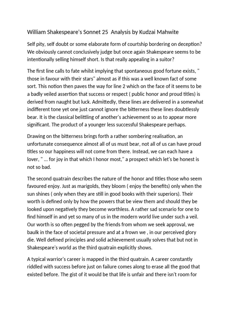 William Shakespeares Sonnet 25 Analysis Pdf