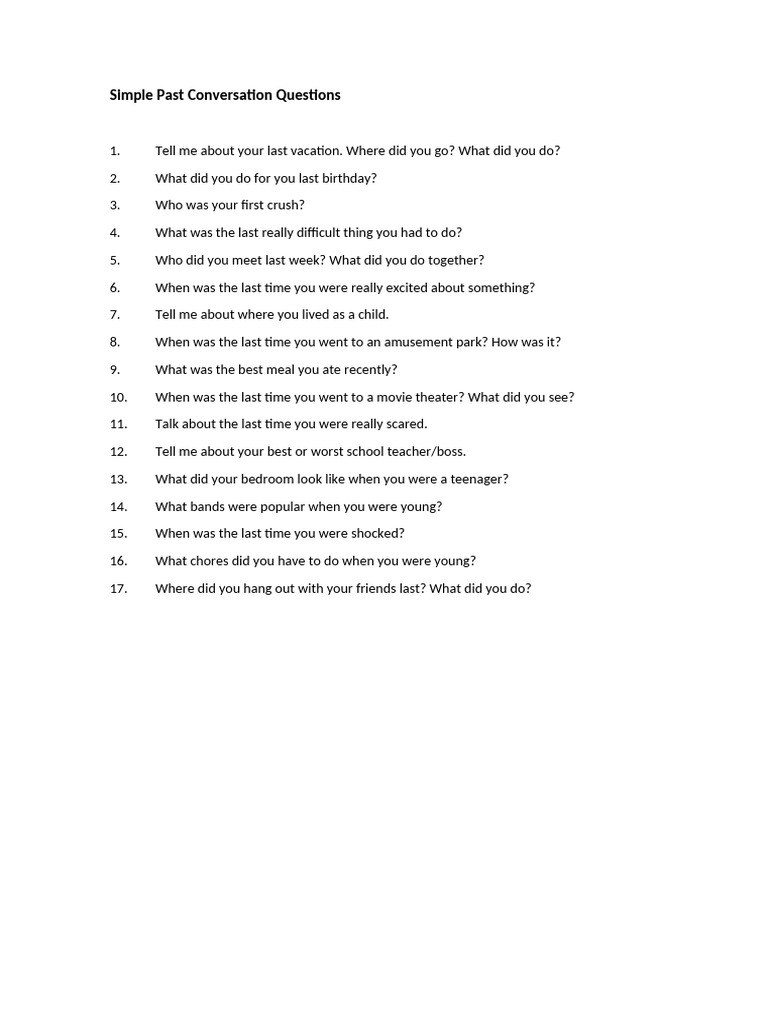 Simple Past Conversation Questions | PDF