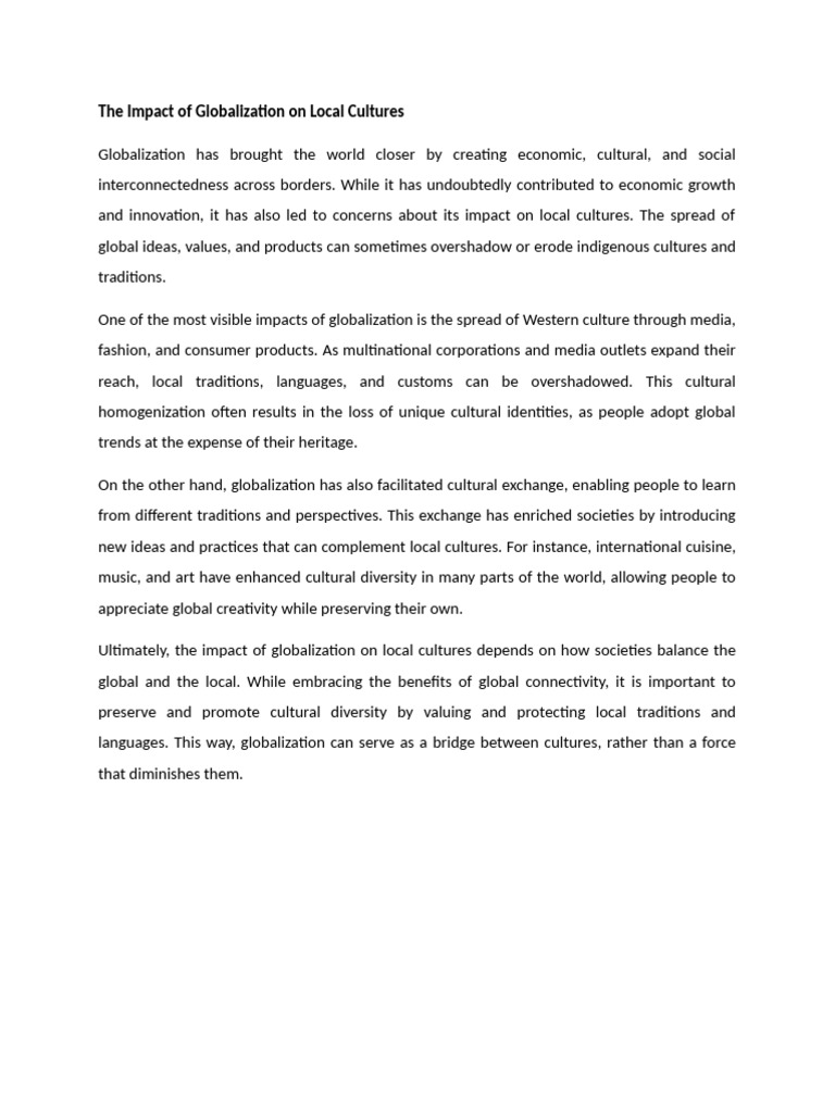 The Impact of Globalization On Local Cultures | PDF