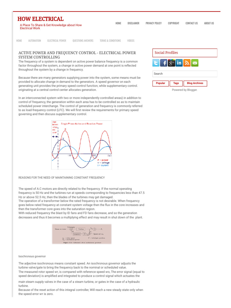 Active Power and Frequency Control - Electrical Power System ...