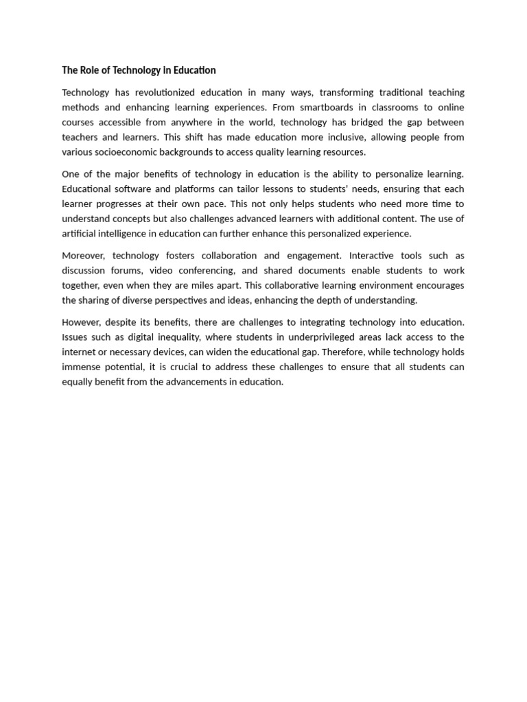 The Role of Technology in Education | PDF