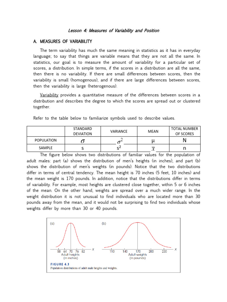 Lesson 4 Measures of Variability and Position | PDF