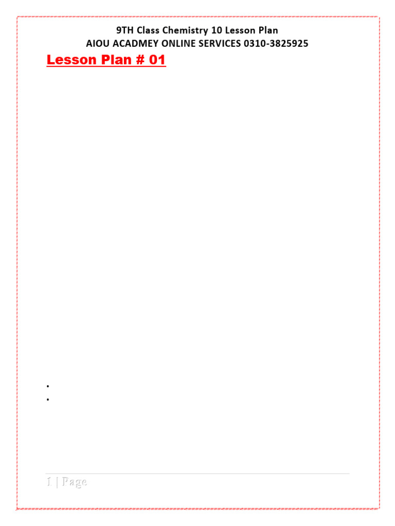 9TH Class Chemistery 10 Lesson Plan by AIOU ACADMEY ONLINE SERVICES ...