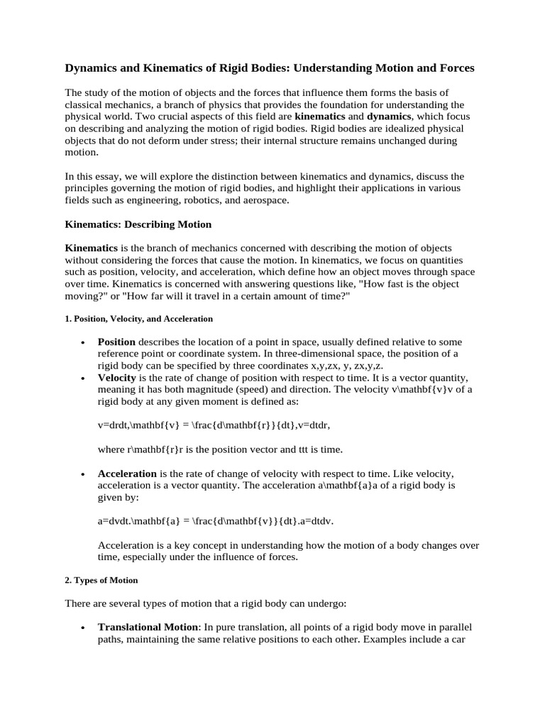Dynamics and Kinematics of Rigid Bodies | PDF
