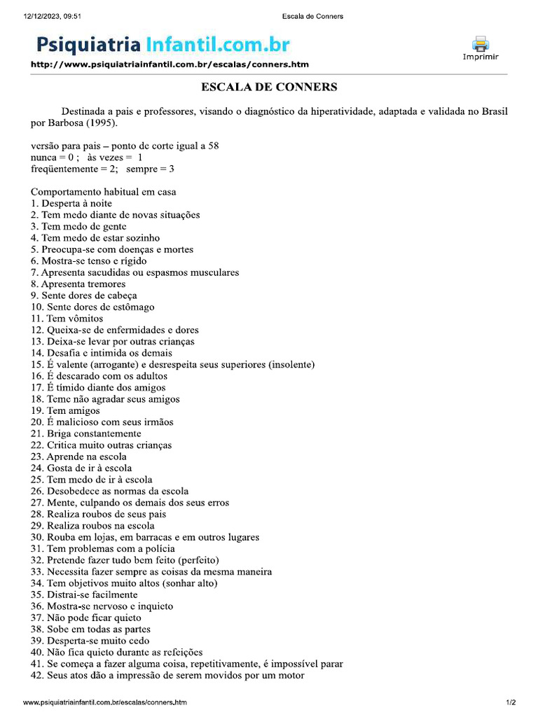 Conners Completa | PDF