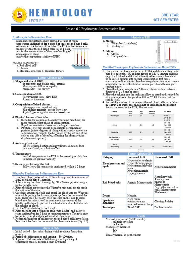 L6.2 Erythrocyte Sedimentation Rate | PDF