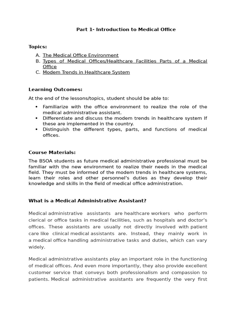 Overview of Medical Office Roles | PDF | Health Care | Hospital