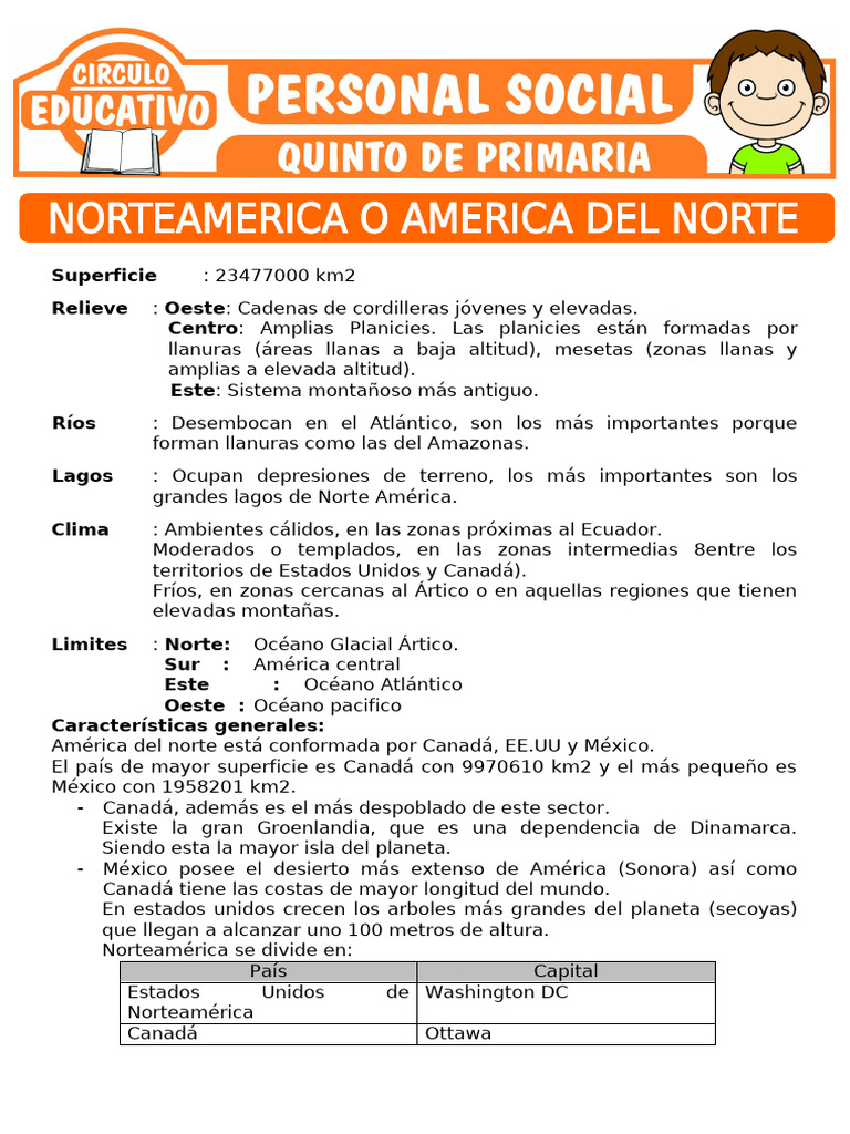 America Del Norte para Quinto de Primaria | PDF | Américas | Canadá