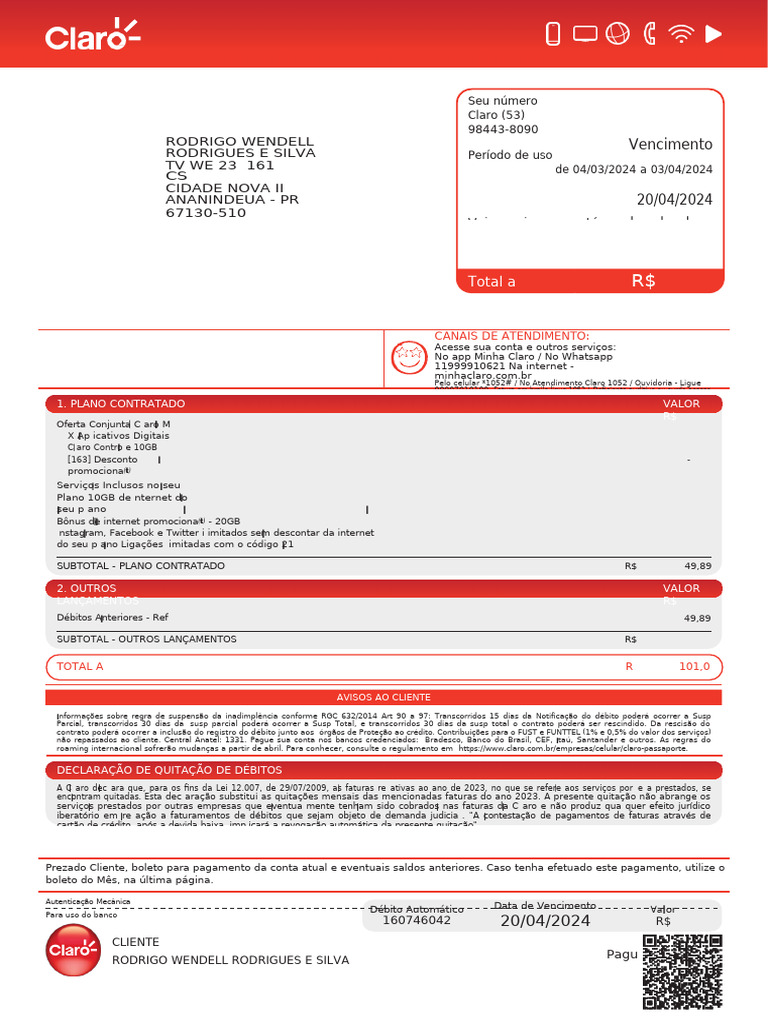 Ver Minha Fatura Claro AQUI | PDF