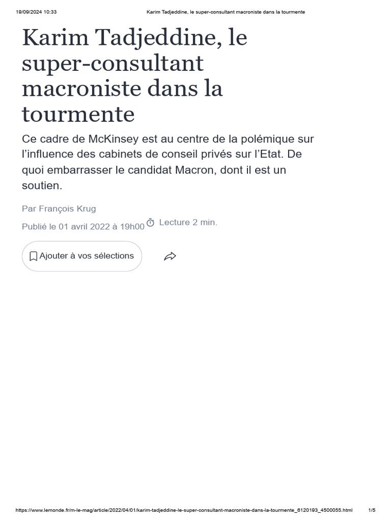 Karim Tadjeddine, Le Super-Consultant Macroniste Dans La Tourmente | PDF