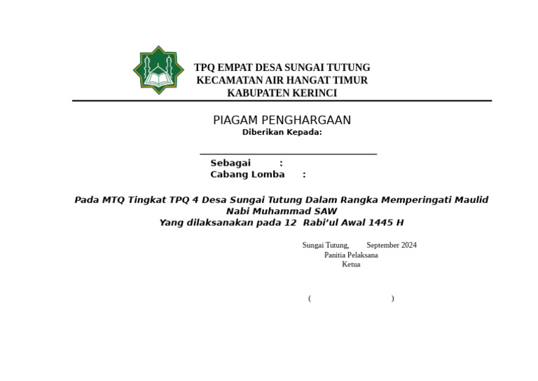 Piagam TPQ | PDF
