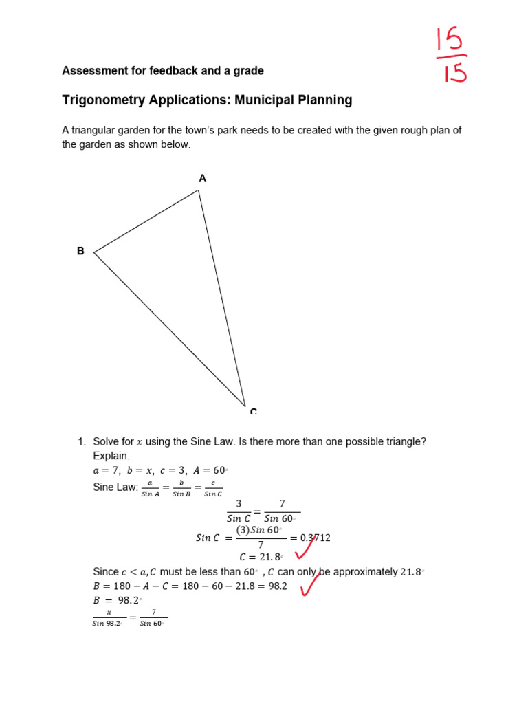 Assessment For Feedback and A Grade - Trigonometry (Evaluated) | PDF