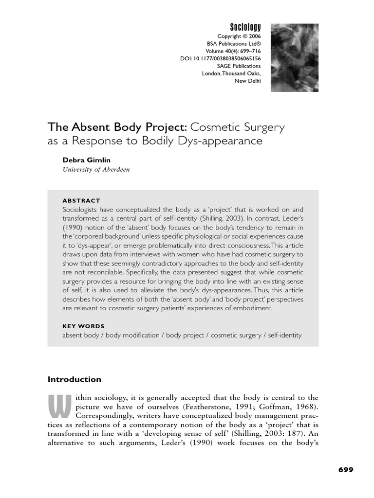 Gimlin - 2006 - The Absent Body Project - Cosmetic Surgery As A ...