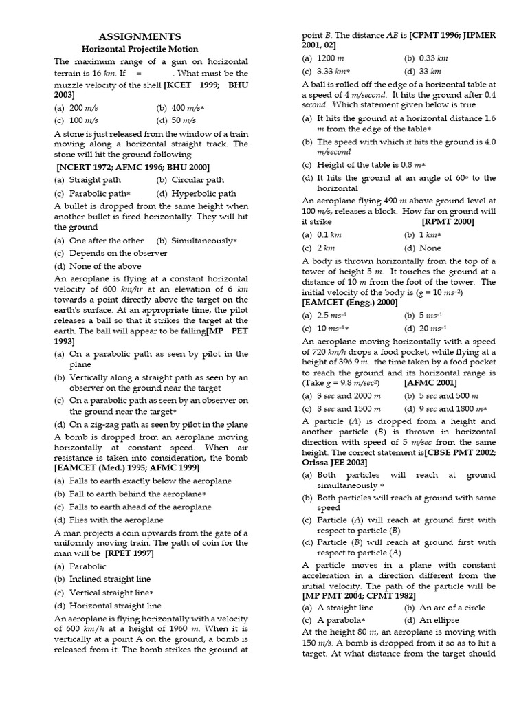 Assignments - Motion in A Plane | PDF