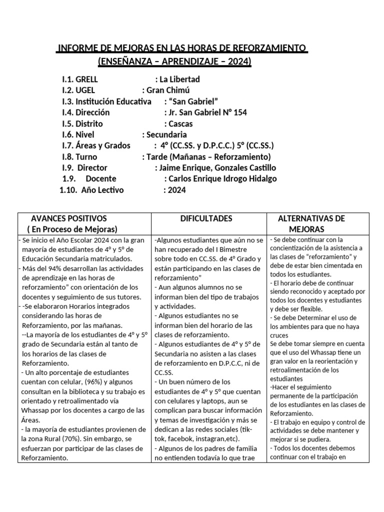Plan de Mejoras - 2024 | PDF