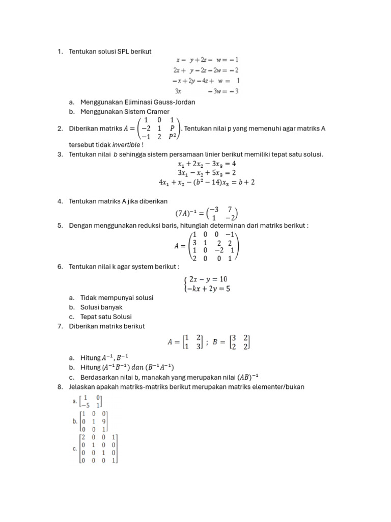 Latihan Matriks Dan Ruang Vektor | PDF