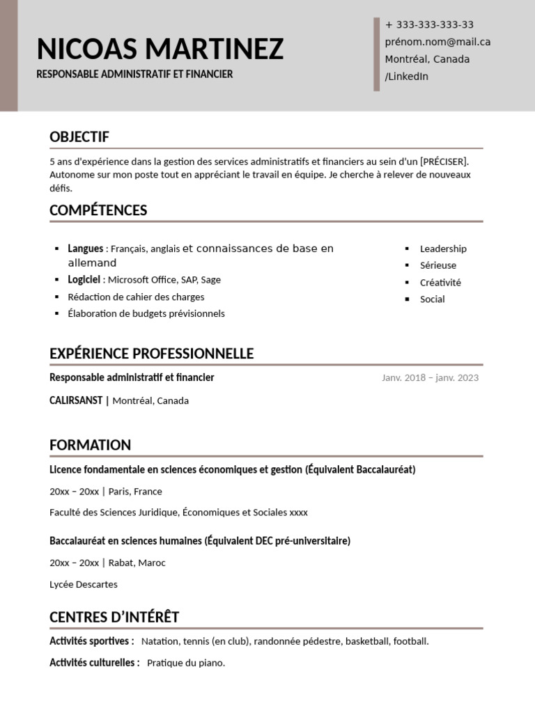 CV de Gestionnaire Administratif | PDF | Évolution de carrière