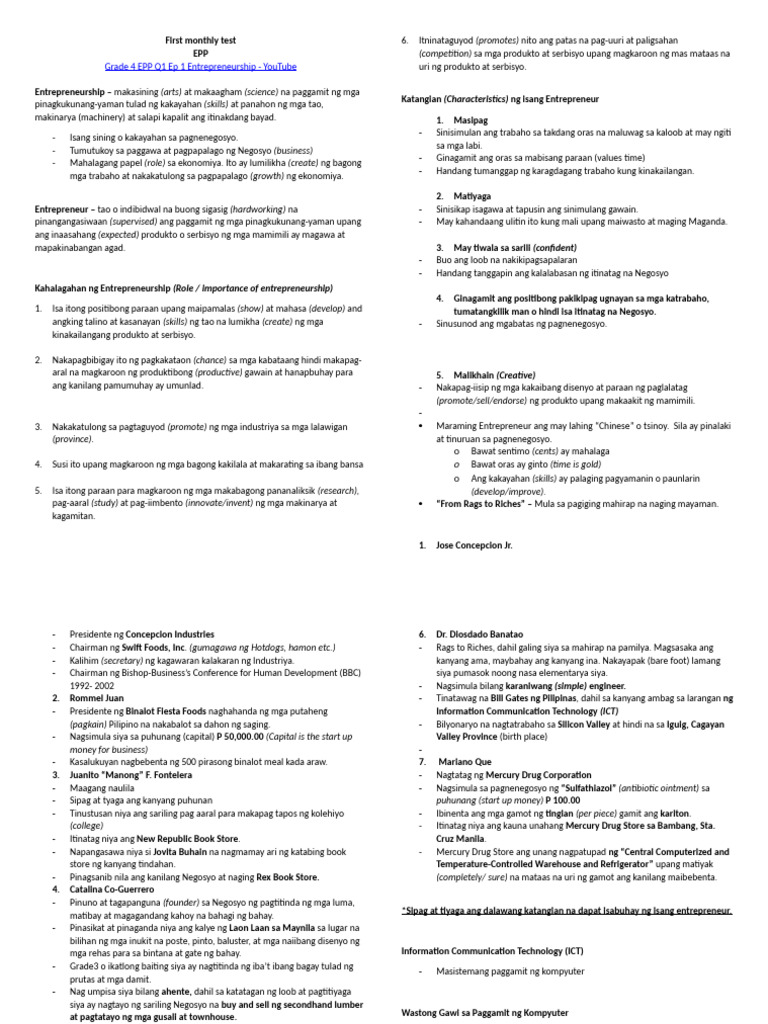 First Monthly Reviewer Epp | PDF