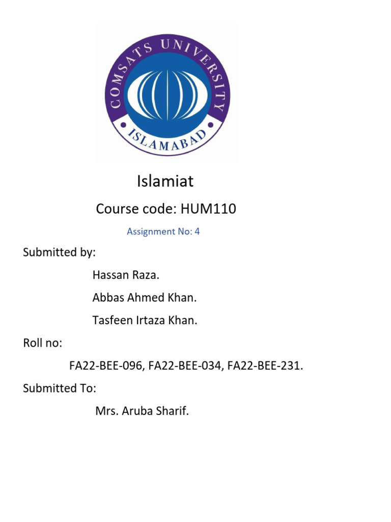 Islamiat Assignment 4 Final | PDF | Virtue | Dishonesty