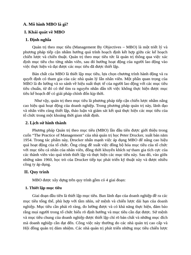 Nêu tư tưởng chính và cách áp dụng mô hình quản trị theo mục tiêu (MBO) trong doanh nghiệp | PDF