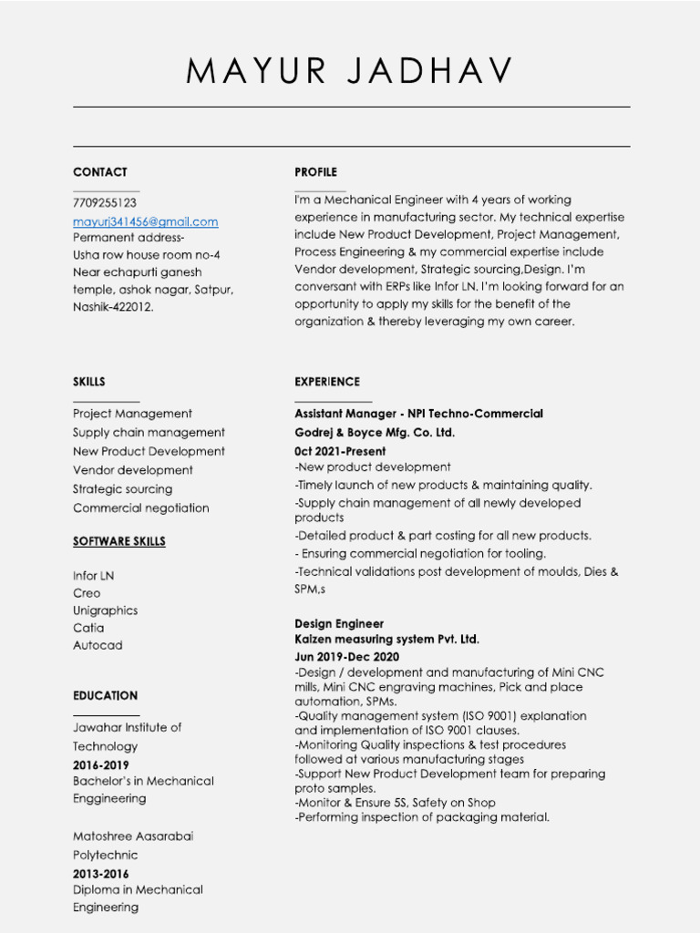 Mayur CV 3 | PDF