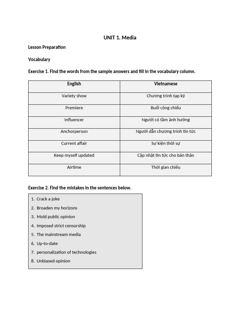 Key - Speaking - Unit 1 - Media | PDF