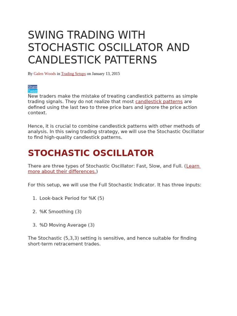 Swing Trading With Stochastic Oscillator and Candlestick Patterns | PDF