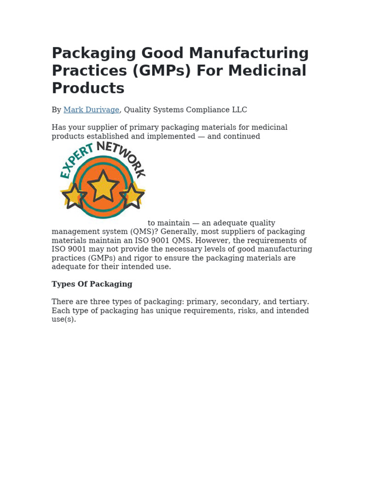 Packaging Good Manufacturing Practices | PDF