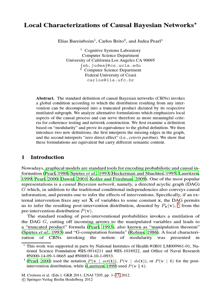 Local Characterizations of Causal Bayesian Networks - Elias Bareinboim, Carlos Brito, Judea ...