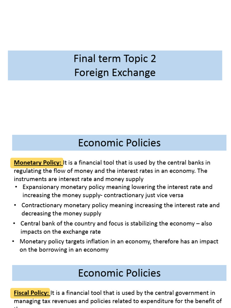 Foreign Exchange & Economic Policies | PDF | Financial Risk | Fiscal Policy