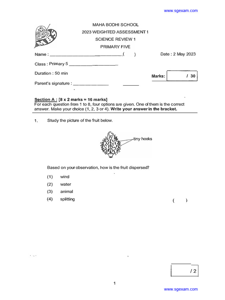 2023-P5-Science-Weighted Assessment 1-Maha Bodhi | PDF
