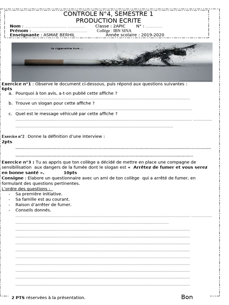 Contrôle N°4 Version 1 APIC | PDF