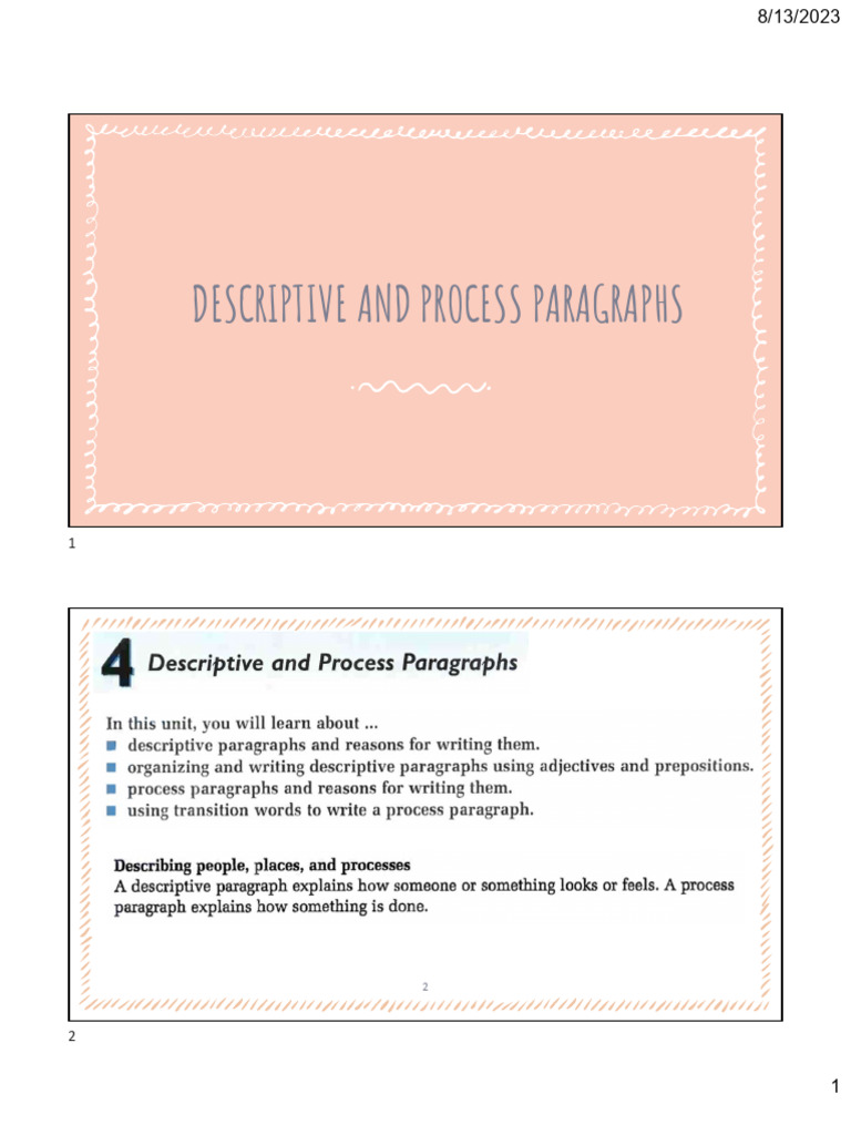 Descriptive and Process Paragraphs | PDF