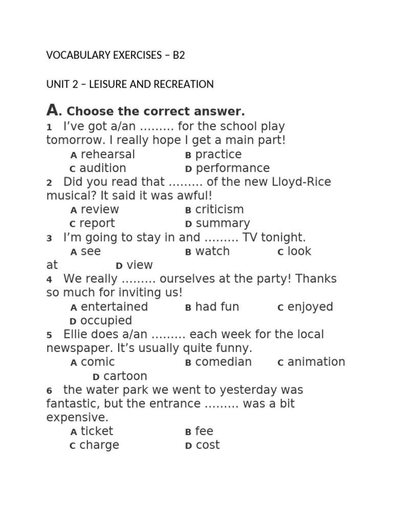 Vocabulary Exercises. B2 | PDF