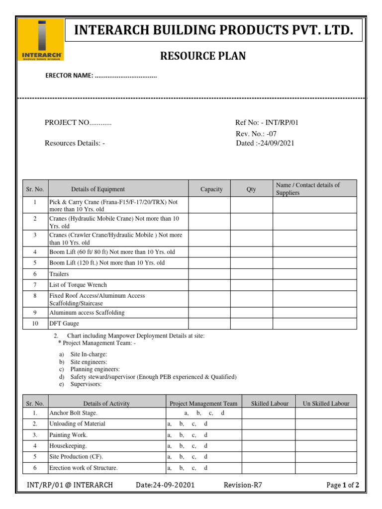 REVISED REOSURCE PLAN (Format) (2) (1) 20240518145534 | PDF | Crane ...