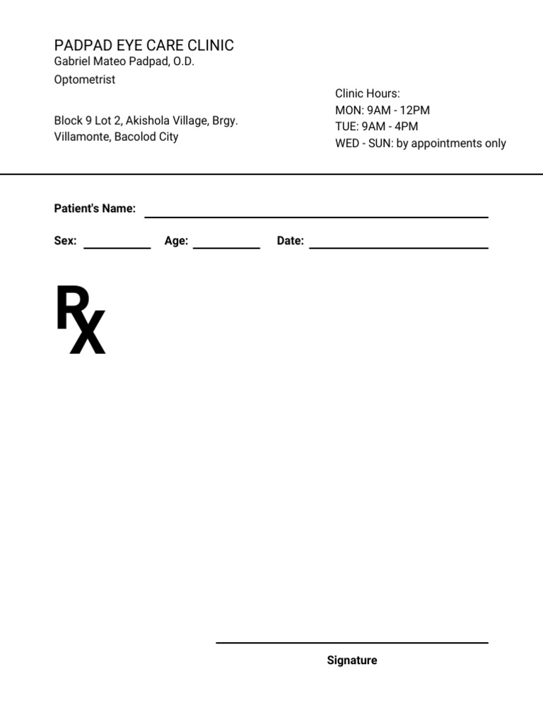 Padpad Eye Care Clinic RX Form | PDF