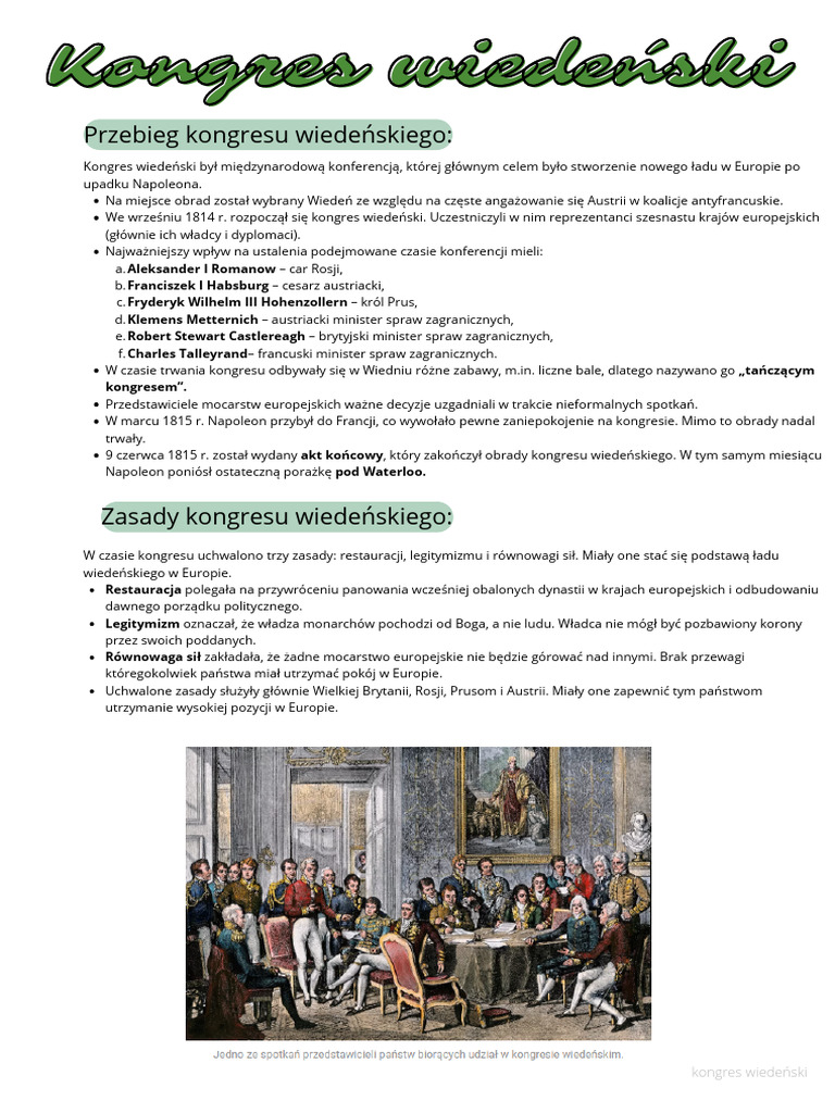Kongres Wiedeński - Szczegółowa Notatka | PDF