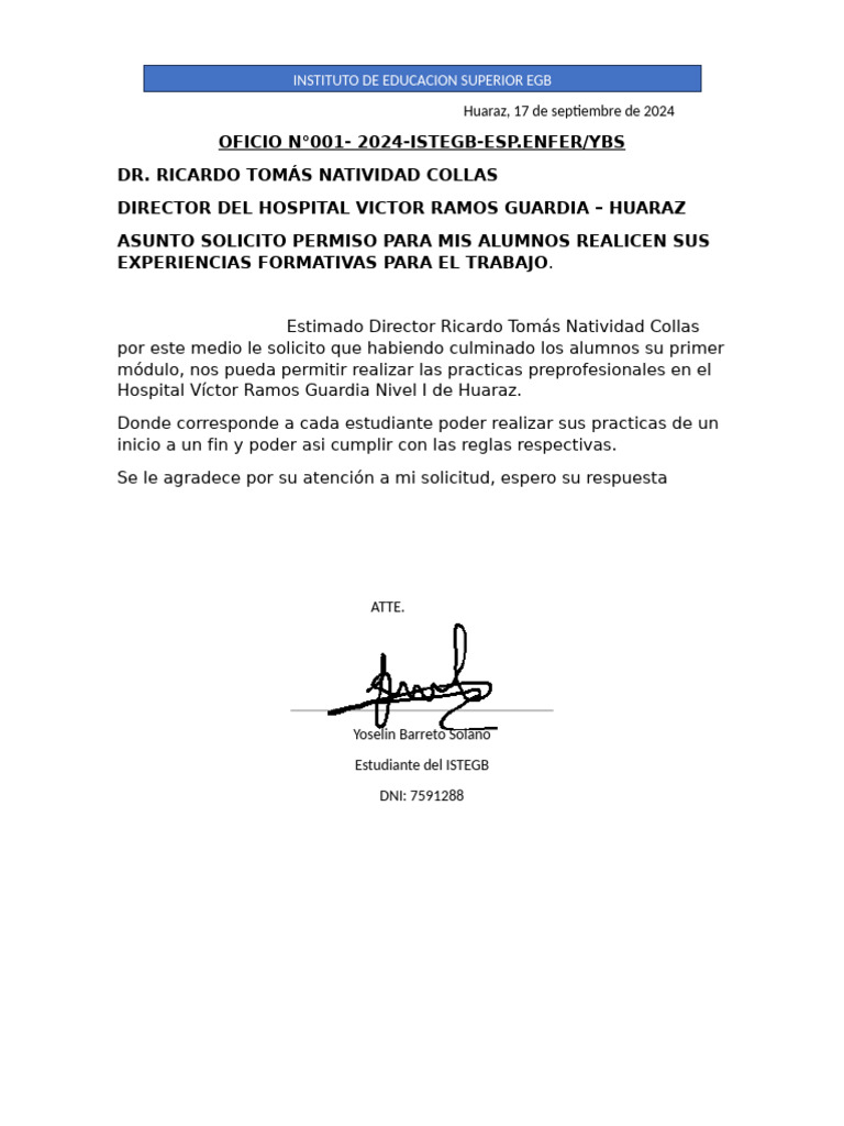 Oficio Barreto Solano Yoselin | PDF