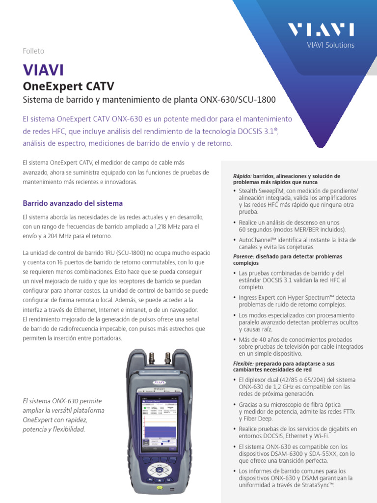 Oneexpert Catv Sistema de Mantenimiento y Barrido de Planta Externa Onx 630 Scu 1800 Es Folletos ...