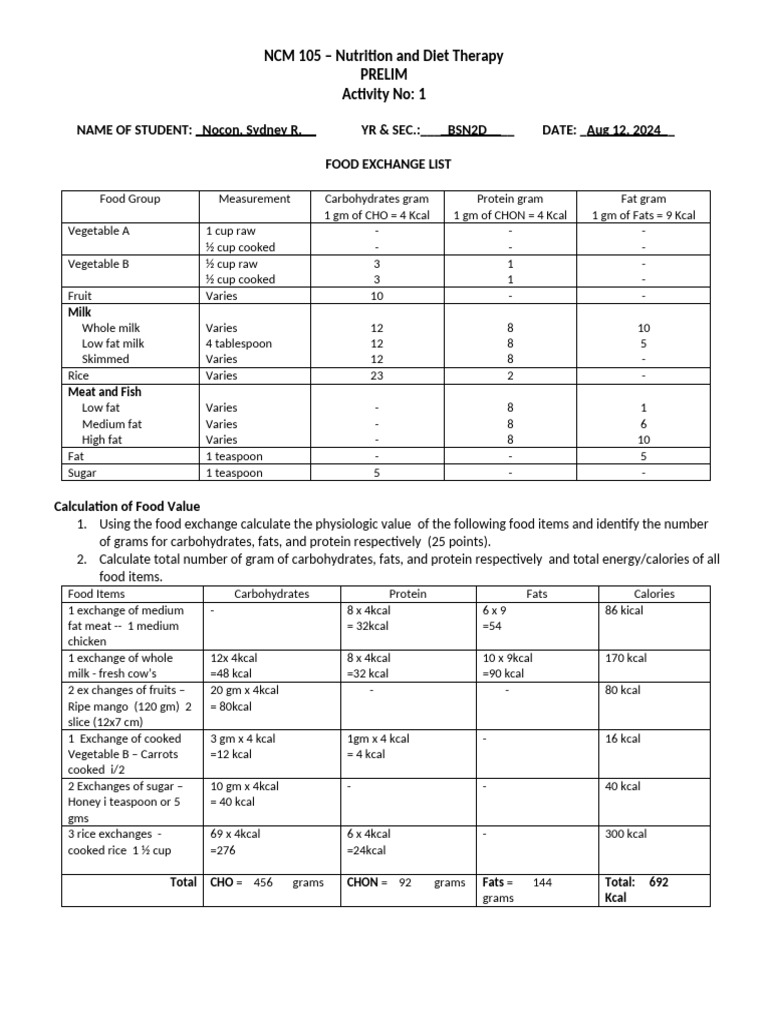 Nutrilab Activity 1 | PDF