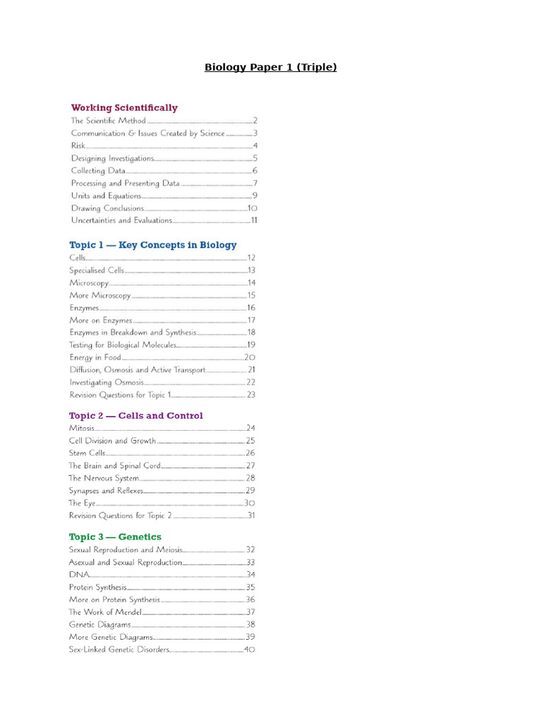 Biology Paper 1 Topics Overview | PDF
