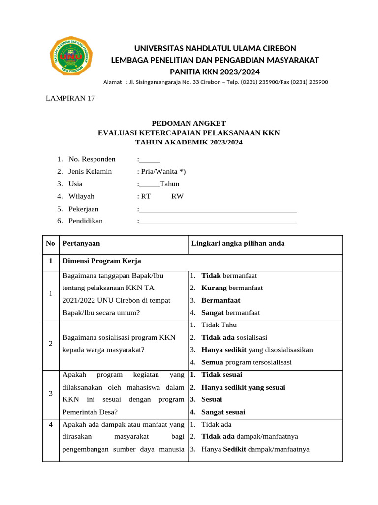 Pedoman Angket Warga | PDF