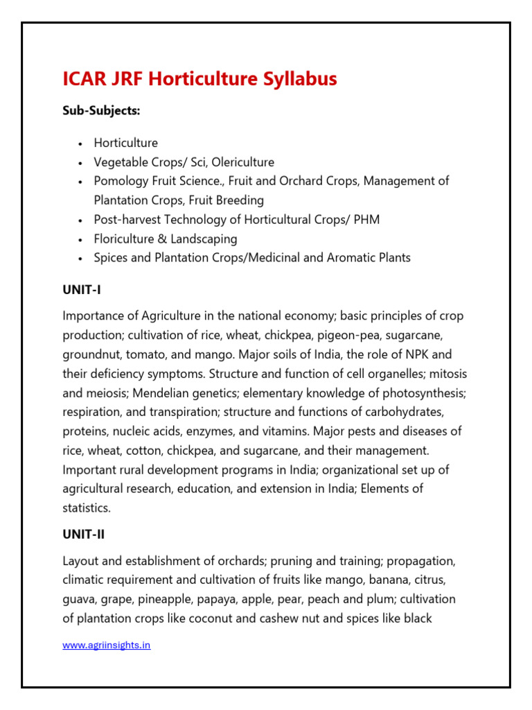 ICAR JRF Horticulture Syllabus | PDF