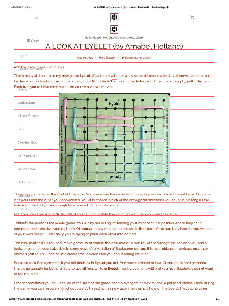 A LOOK AT EYELET (By Amabel Holland) - Hollandspiele | PDF