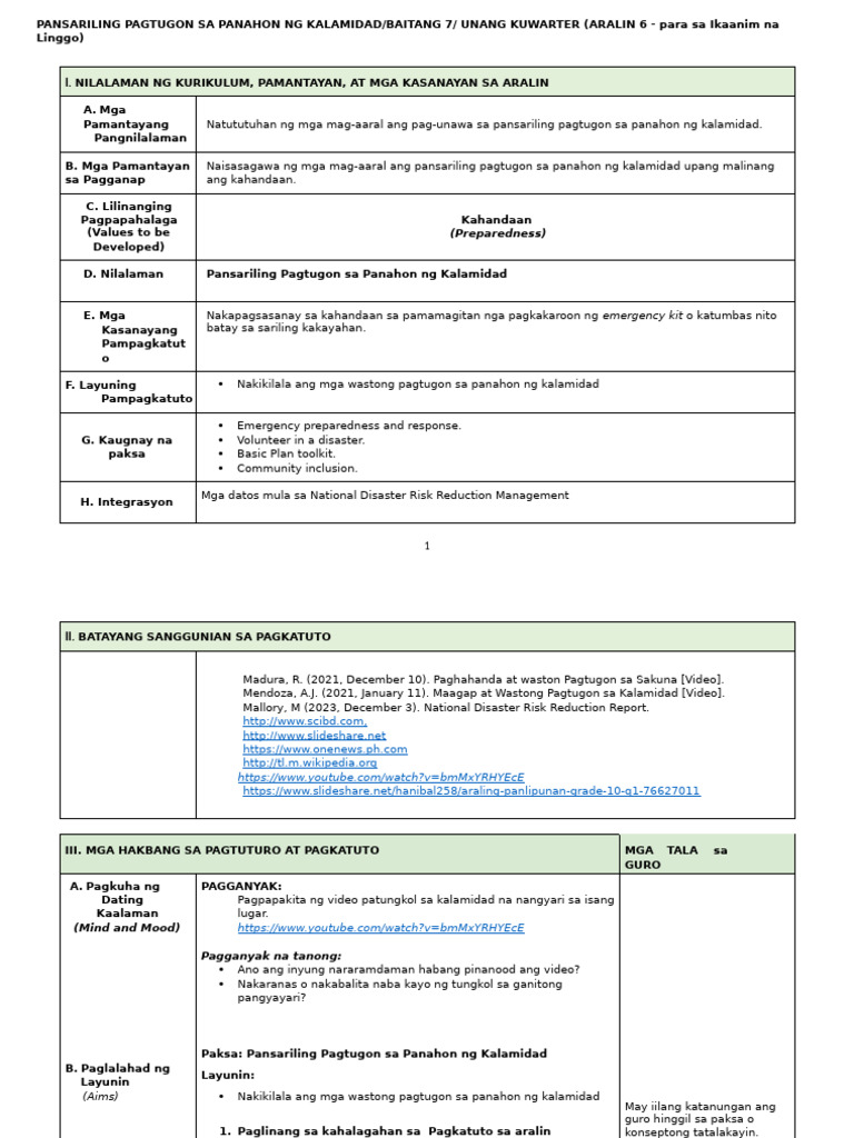 Matatag - Values Education 7 Sample Lesson Plan | PDF
