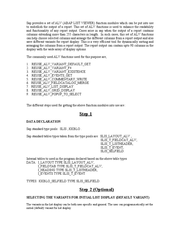 Step by Step ALV | PDF | Parameter (Computer Programming) | Subroutine